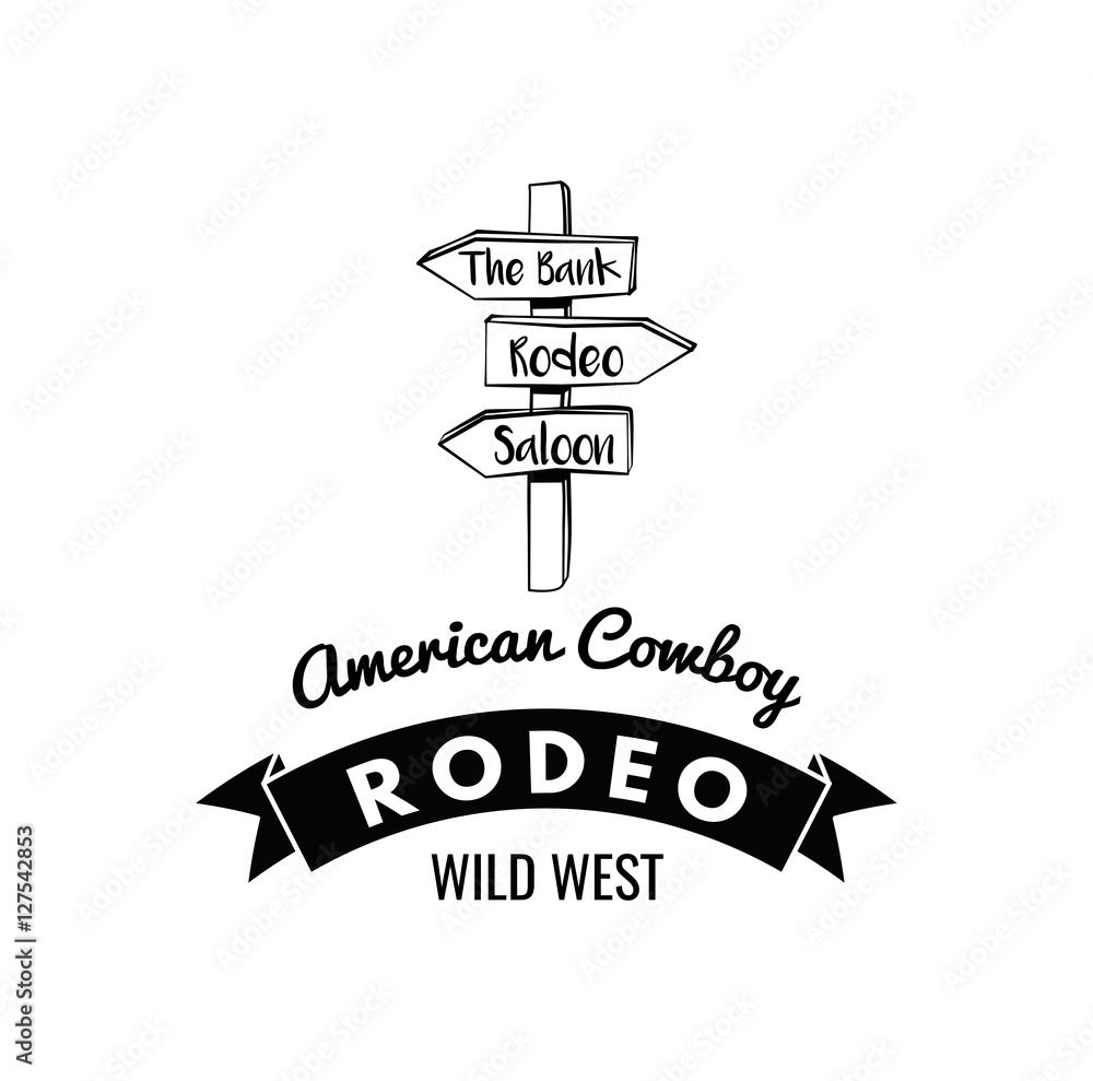 Wooden direction arrow sign label. American Cowboy. Vector Illustration ...
