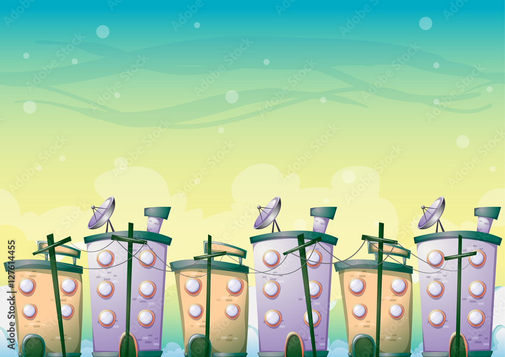 cartoon vector building background with separated layers for game art ...