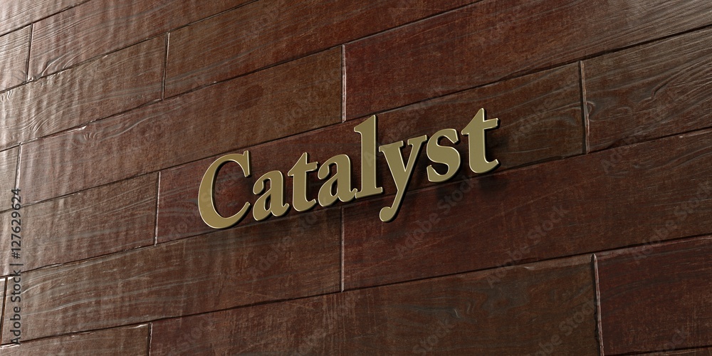 Catalyst - Bronze plaque mounted on maple wood wall - 3D rendered ...