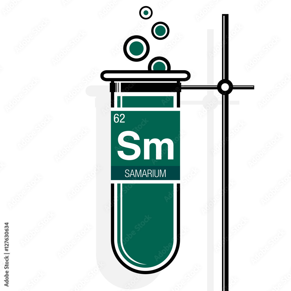 Samarium symbol on label in a green test tube with holder. Element ...