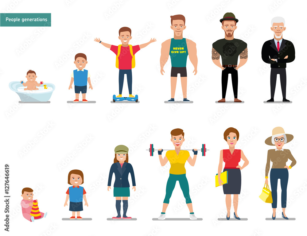 People generations at different ages. Smiling positive people. Man and ...