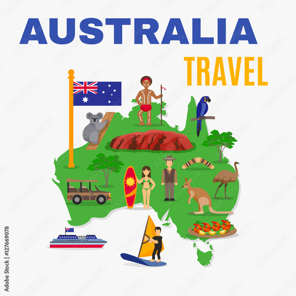 Australia Travel Map Poster Stock Illustration | Adobe Stock