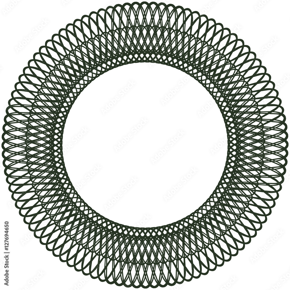Circle border frame, isolated delicate green lace contour guilloche ...