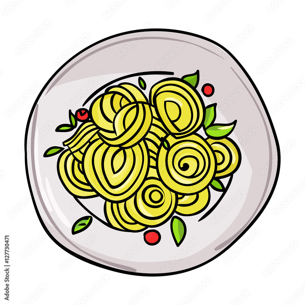 Italian spaghetti pasta icon in cartoon style isolated on white ...