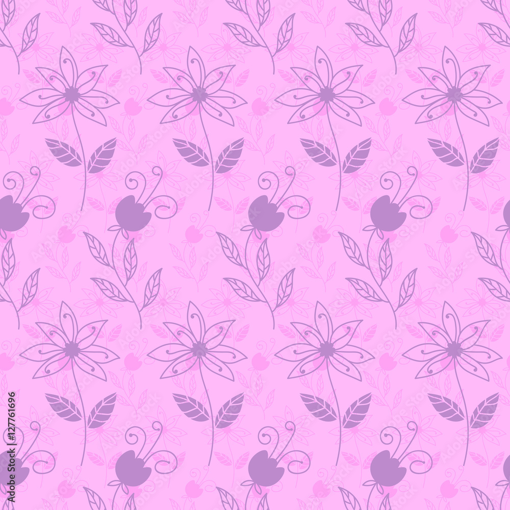Violet fantasy flowers on pink background. Floral seamless pattern with ...