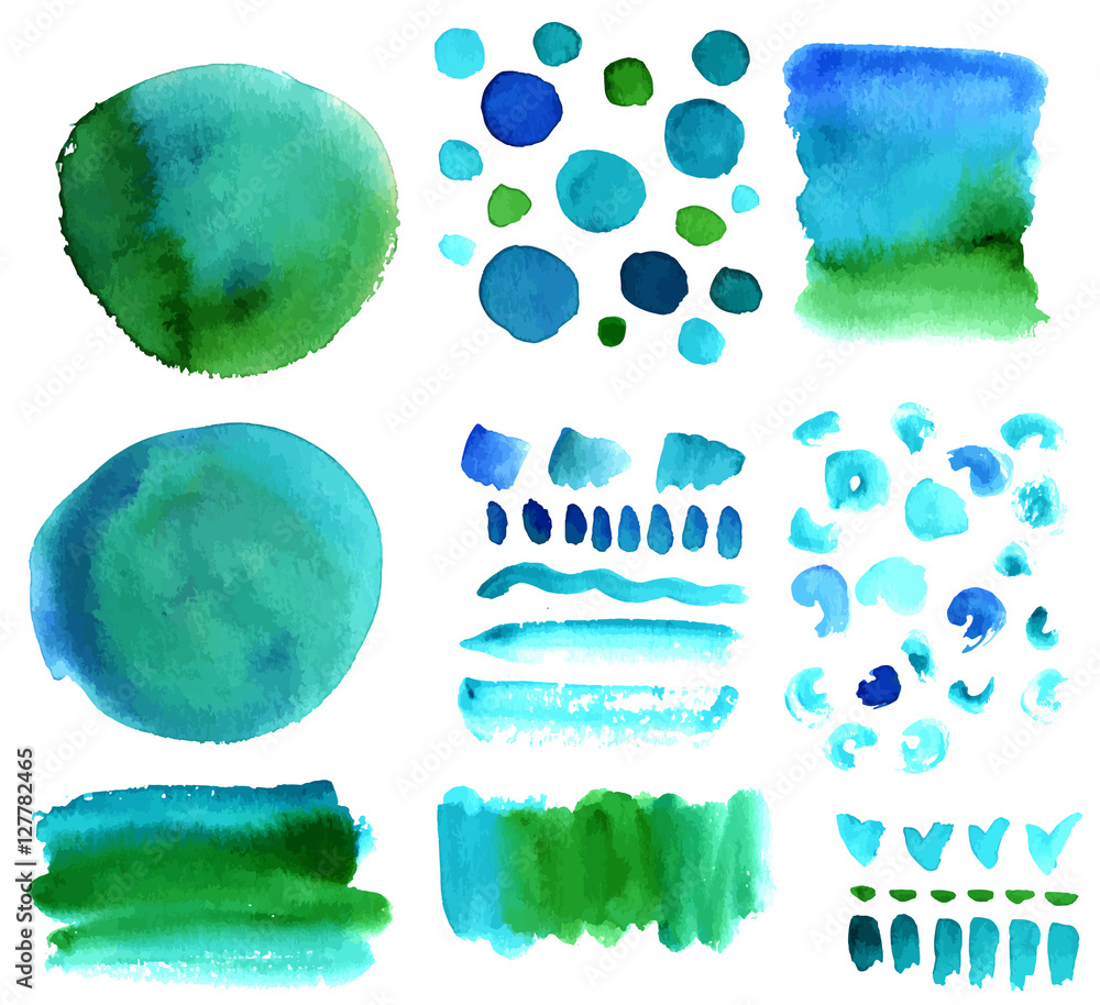 Vector set of teal and green watercolor textures Stock Vector | Adobe Stock