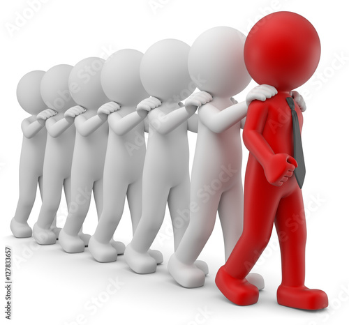 3d Männchen führt seine Mitarbeiter als Teamleitung an. Stock ...