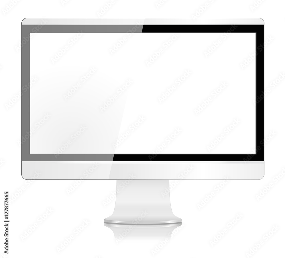 Realistic Modern LCD Computer Monitor Screen in White - Vector with ...
