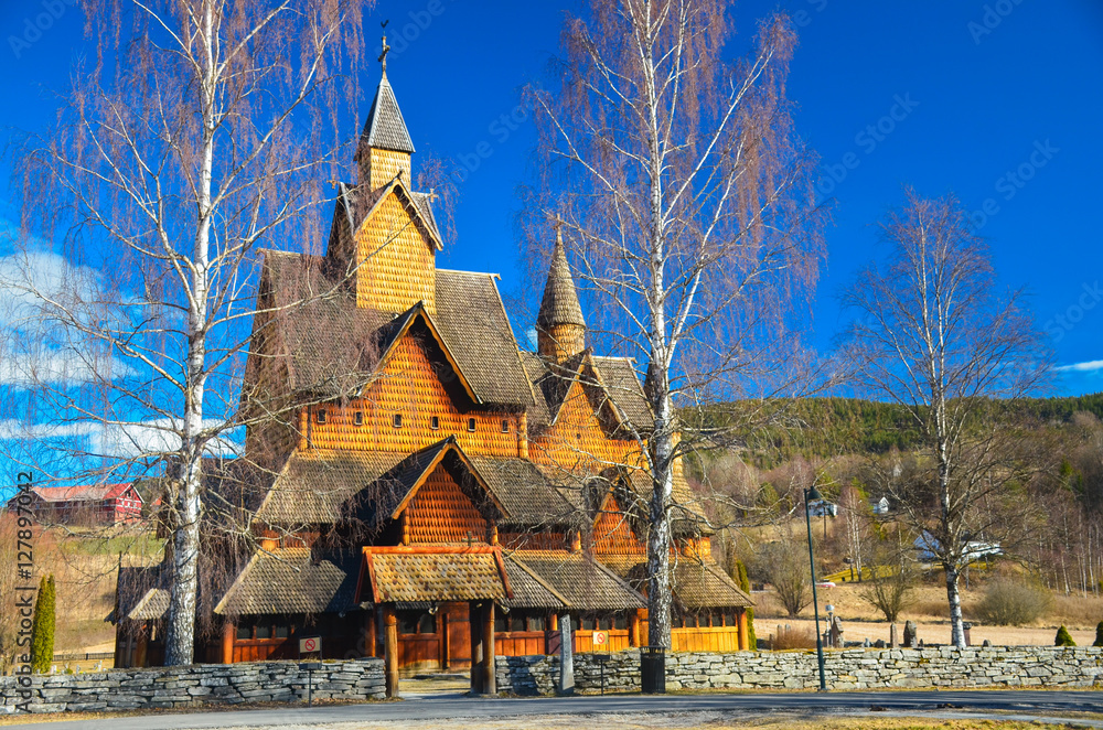 Foto de Stock Famous wooden steve church in Heddal, Norway. Original ...