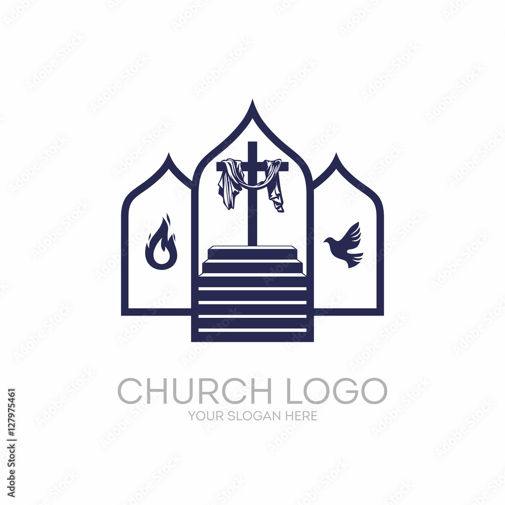 Church logo. Christian symbols. Stairway to the cross of Jesus Christ ...