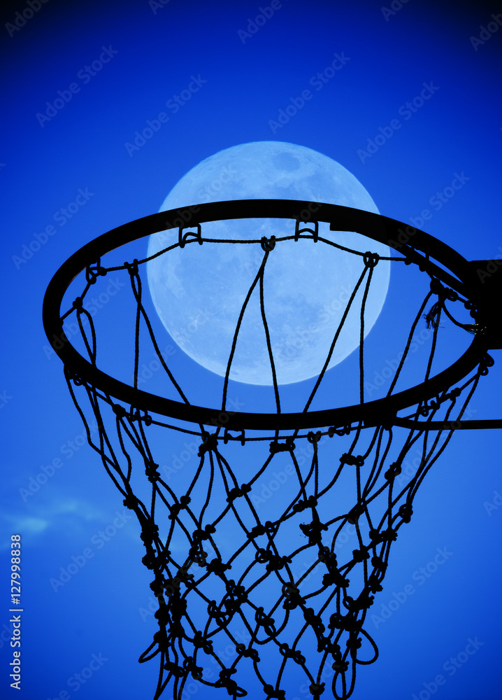 full moon in Basketball hoop at blue sky Stock Photo | Adobe Stock