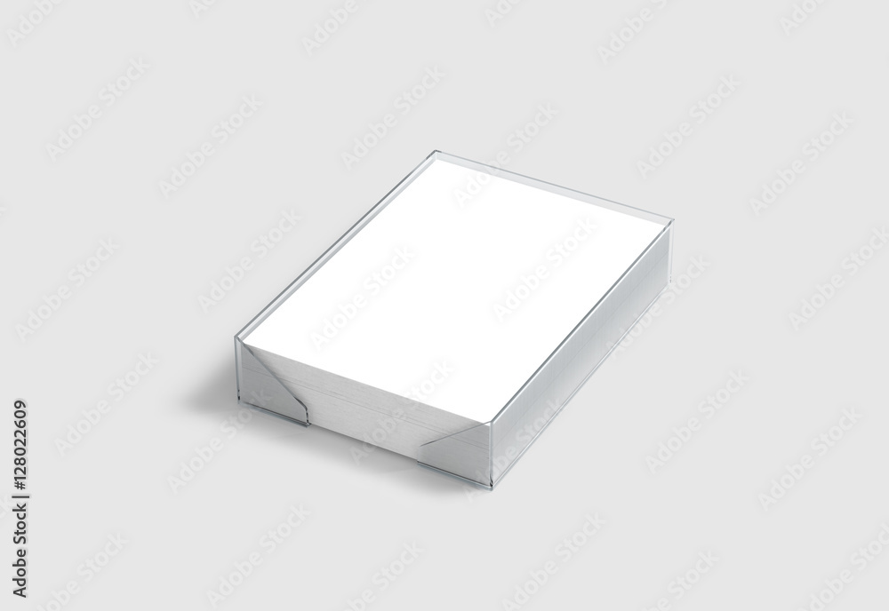 Illustration Stock Blank white A4 paper pile mockup in plastic holder ...