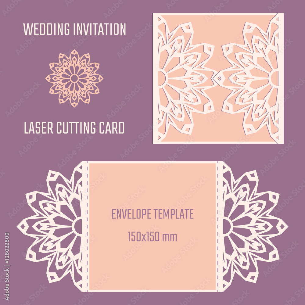 DIY laser cut vector envelope. Wedding die cut invitation template ...