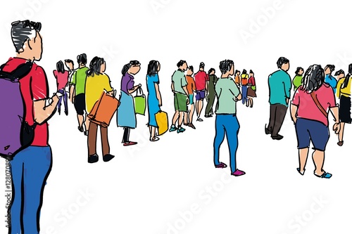people waiting in line cartoon sketch Stock Illustration | Adobe Stock