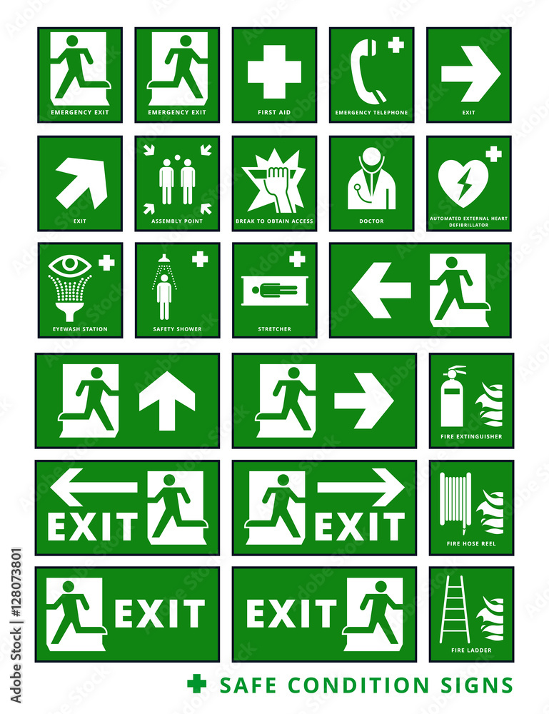 Collection of green health and safety signs. Stock Vector | Adobe Stock
