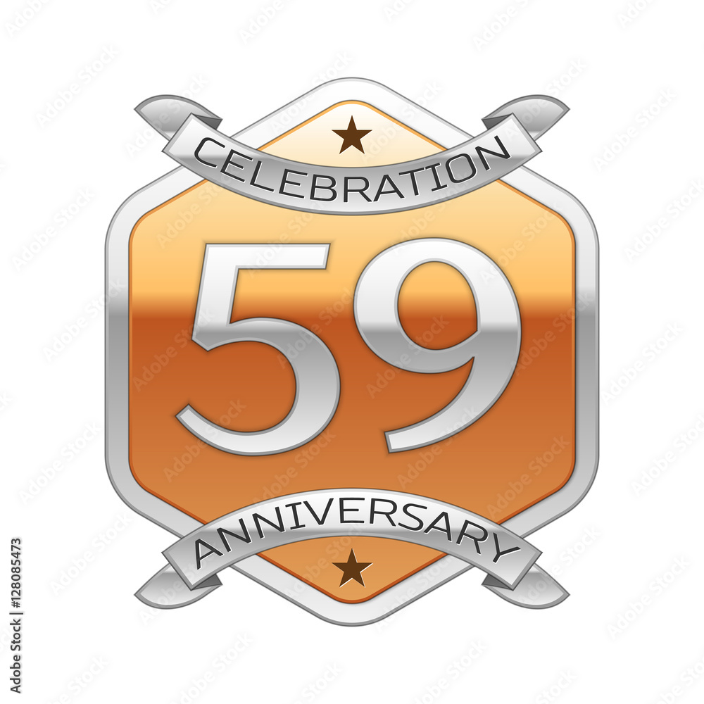 Fifty nine years anniversary celebration silver logo with silver ribbon ...