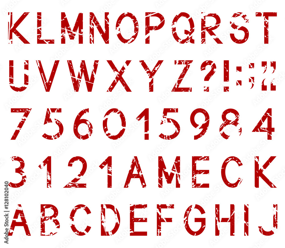 Latin alphabet letters with set of numbers 1, 2, 3, 4, 5, 6, 7, 8, 9, 0 ...
