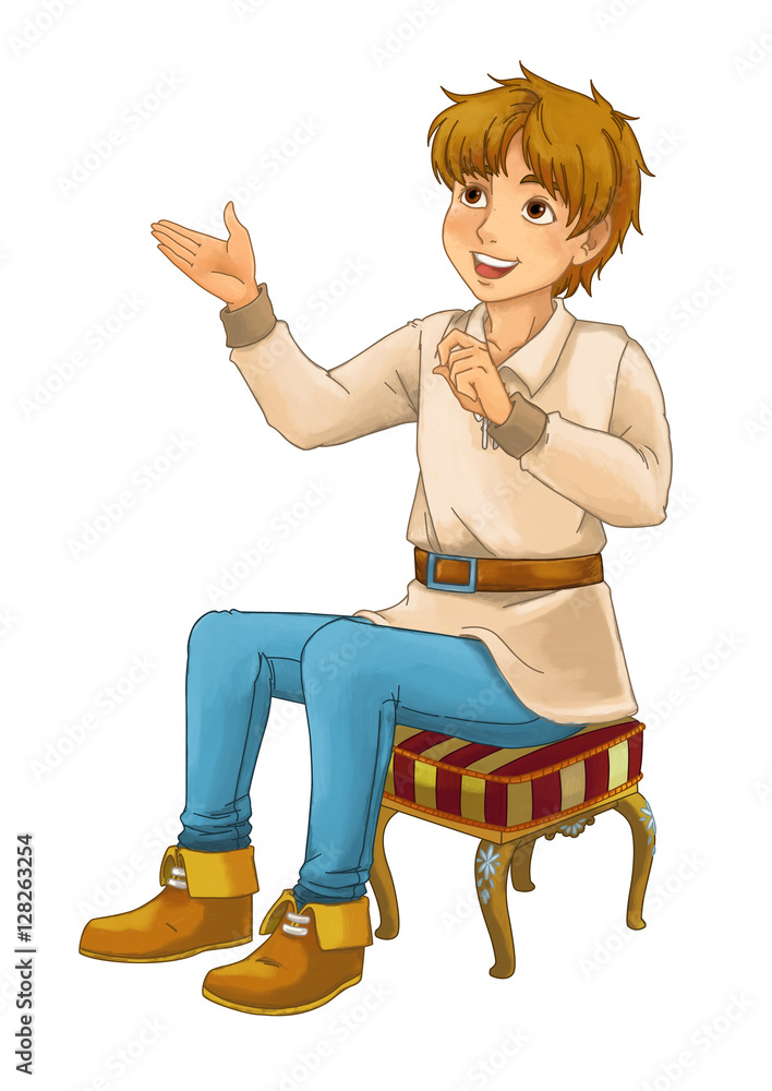 Cartoon boy - sitting talking and smiling - isolated background ...