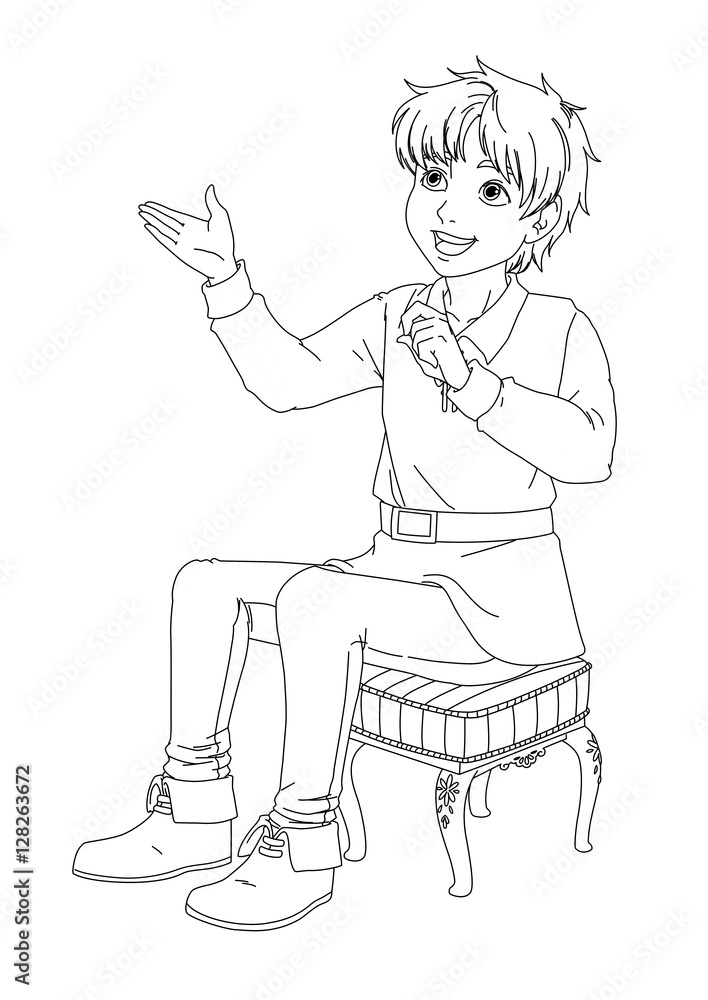 Cartoon boy - sitting talking and smiling - isolated background ...