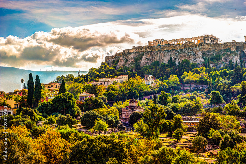 View on Acropolis from ancient agora, Athens, Greece. Beautiful ...