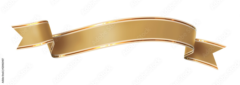 Curled golden ribbon banner with gold border - arc up and wavy ends ...