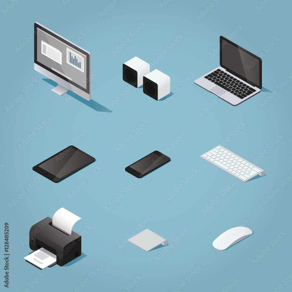 Isometric digital vector objects set illustration. Collection of ...
