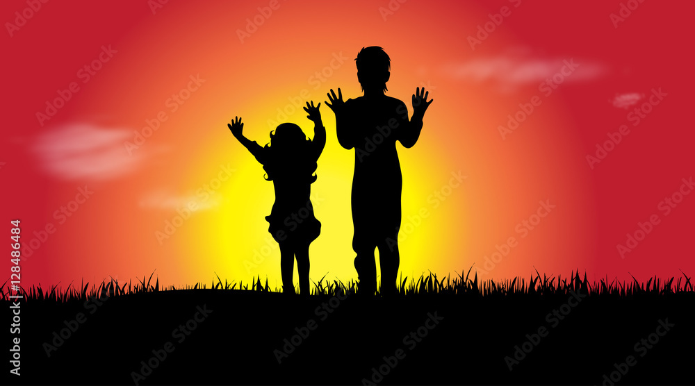 Vector silhouette of siblings. Stock Vector | Adobe Stock