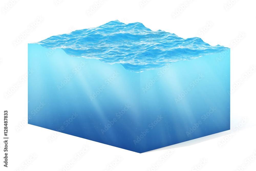3d rendering illustration of cross section of water cube isolated on ...