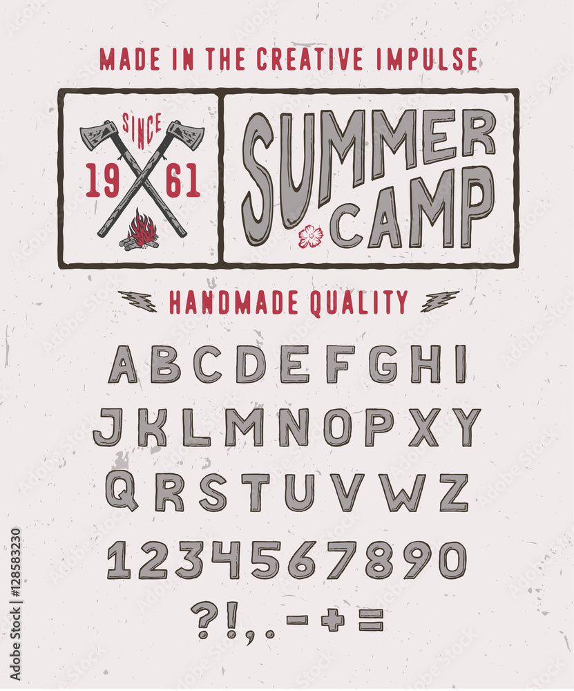 SUMMER CAMP FONT crafted retro vintage typeface design. Original hand ...