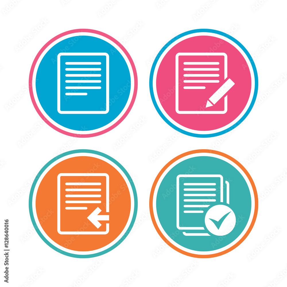 File document icons. Upload file symbol. Edit content with pencil sign ...