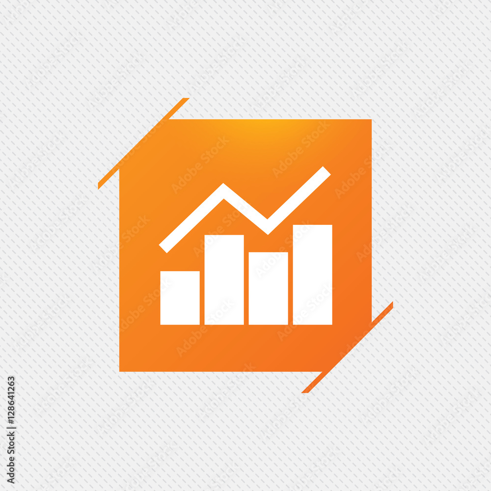 Graph chart sign icon. Diagram symbol. Statistics. Orange square label ...