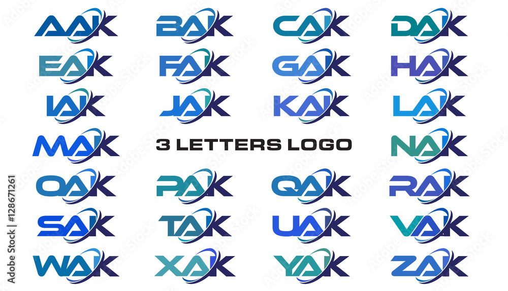 3 letters modern generic swoosh logo AAK, BAK, CAK, DAK, EAK, FAK, GAK ...