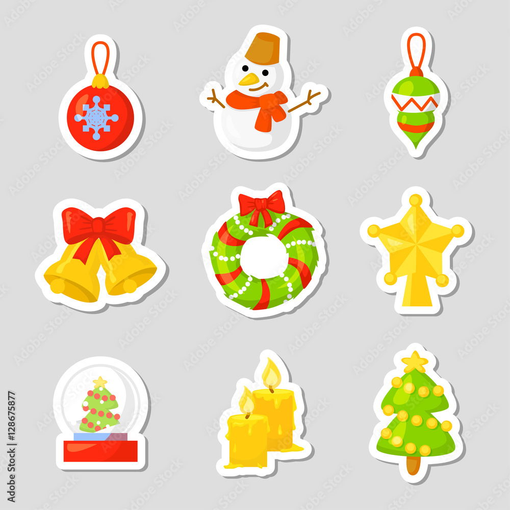 Christmas Icon Set Collection Vector. cartoon. New year traditional ...