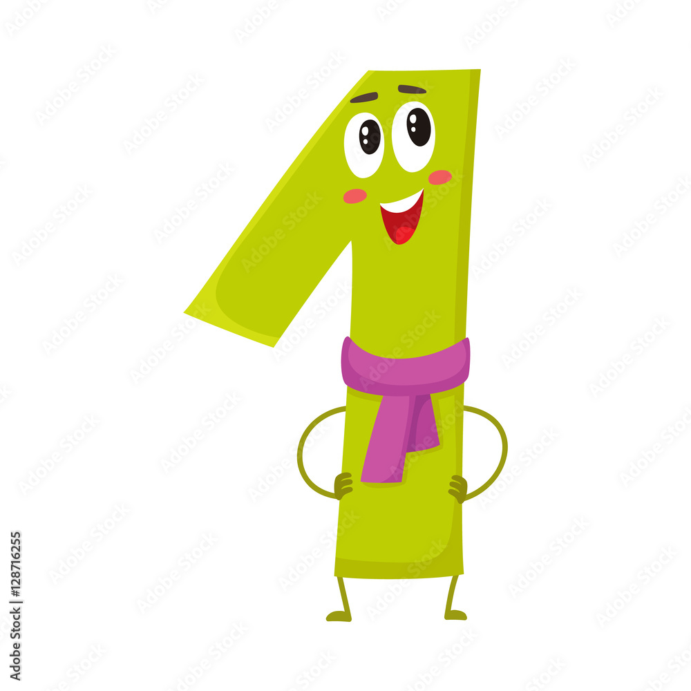 Cute and funny colorful 1 number characters, cartoon vector ...