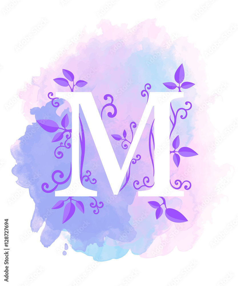 Watercolor letter calligraphy on watercolor background. Natural ...