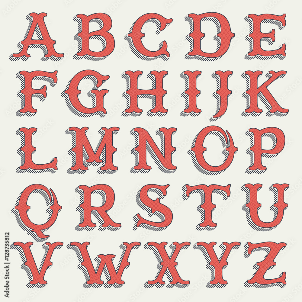 Retro western alphabet with line texture. Slab serif font. Stock Vector ...