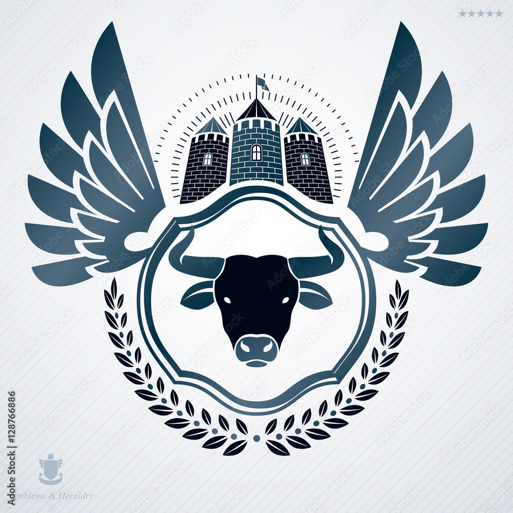 Vintage decorative heraldic vector emblem composed with bull hea Stock ...