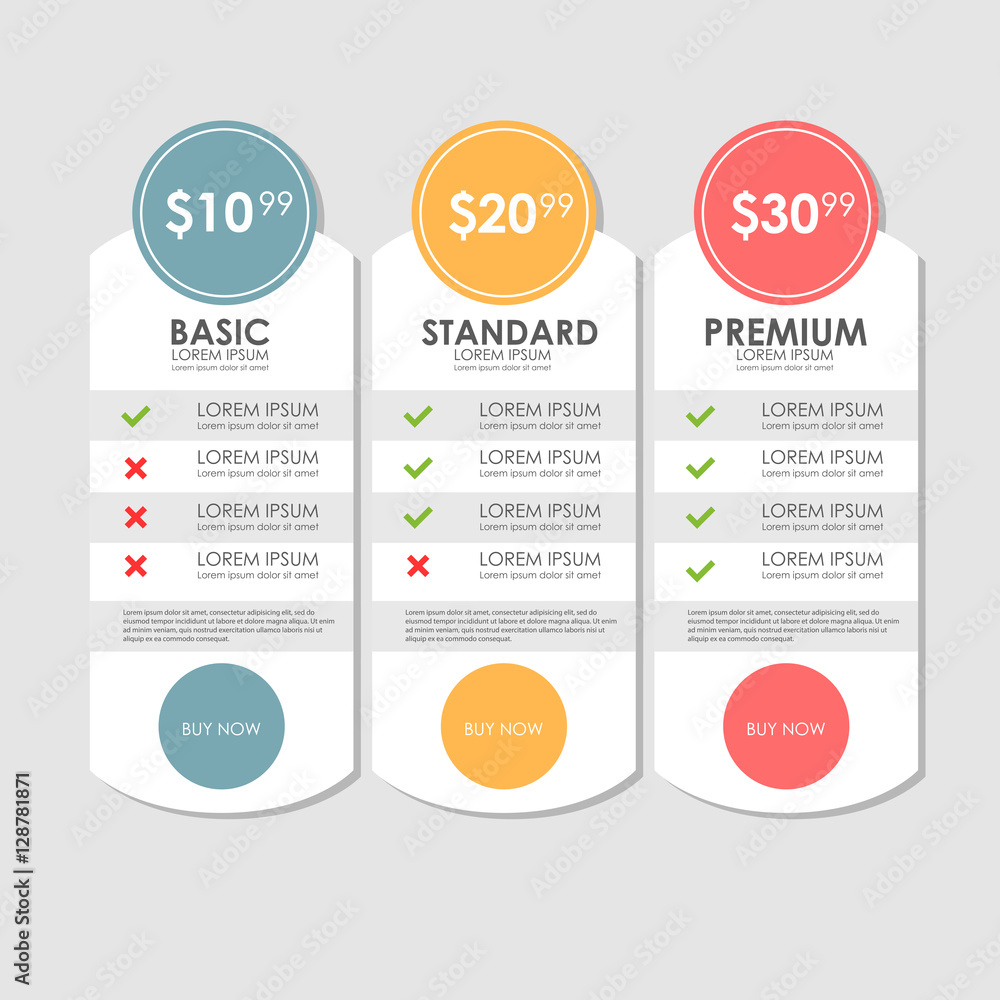 Set offer tariffs. ui ux vector banner for web app. set pricing table ...