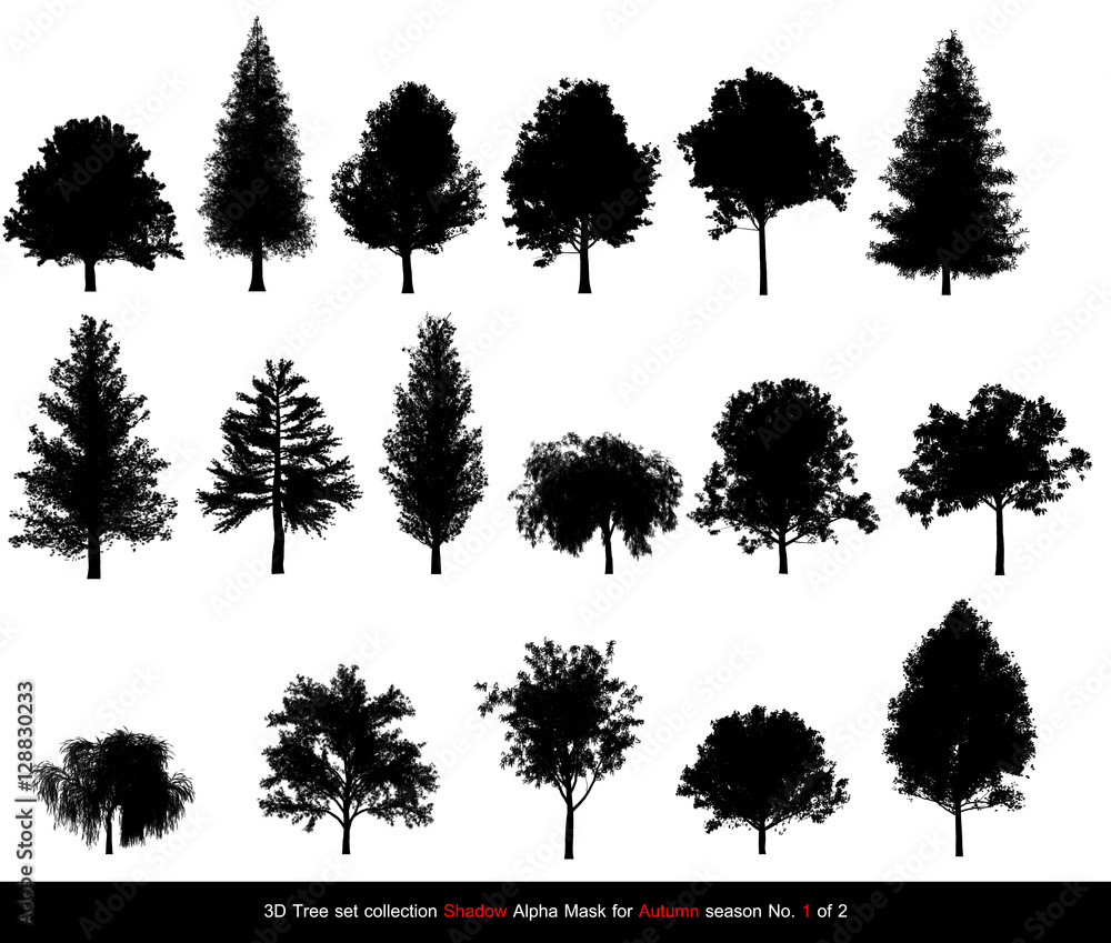 Silhouette Shadow black tree or alpha mask of Tree Autumn season set ...