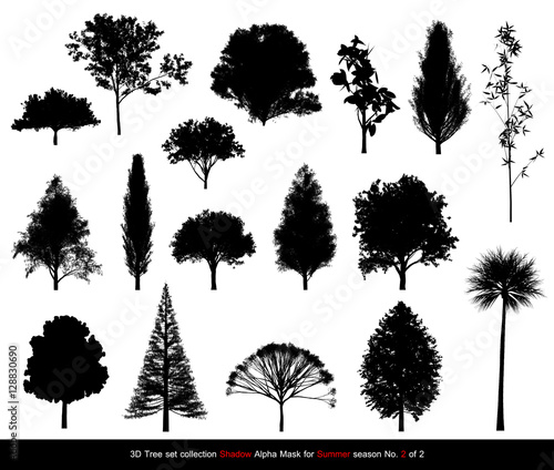 Silhouette Shadow black tree or alpha mask of Tree Summer season set ...