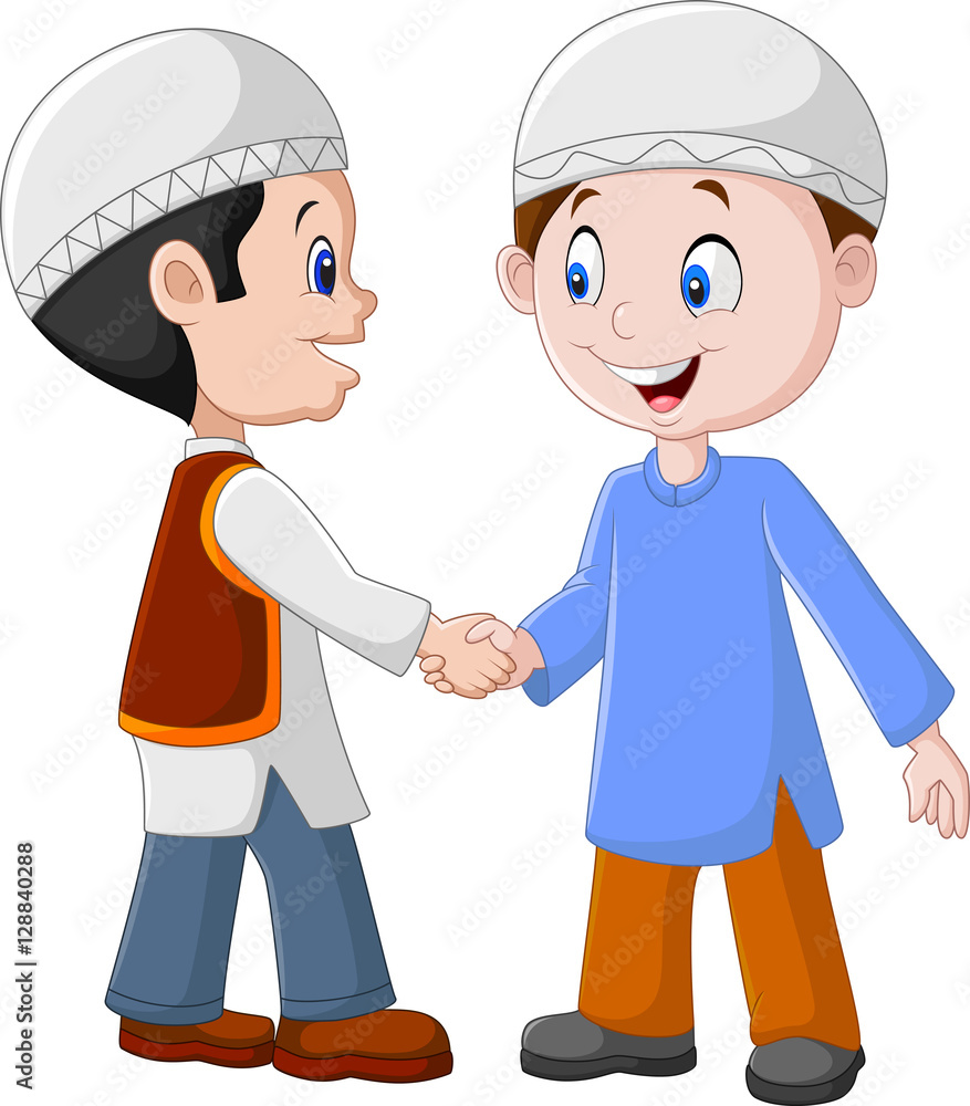 Cartoon Muslim Boys Shaking Hands Stock Vector | Adobe Stock