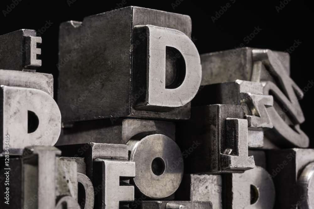 Historical letterpress types, also called as lead letters. These kind ...