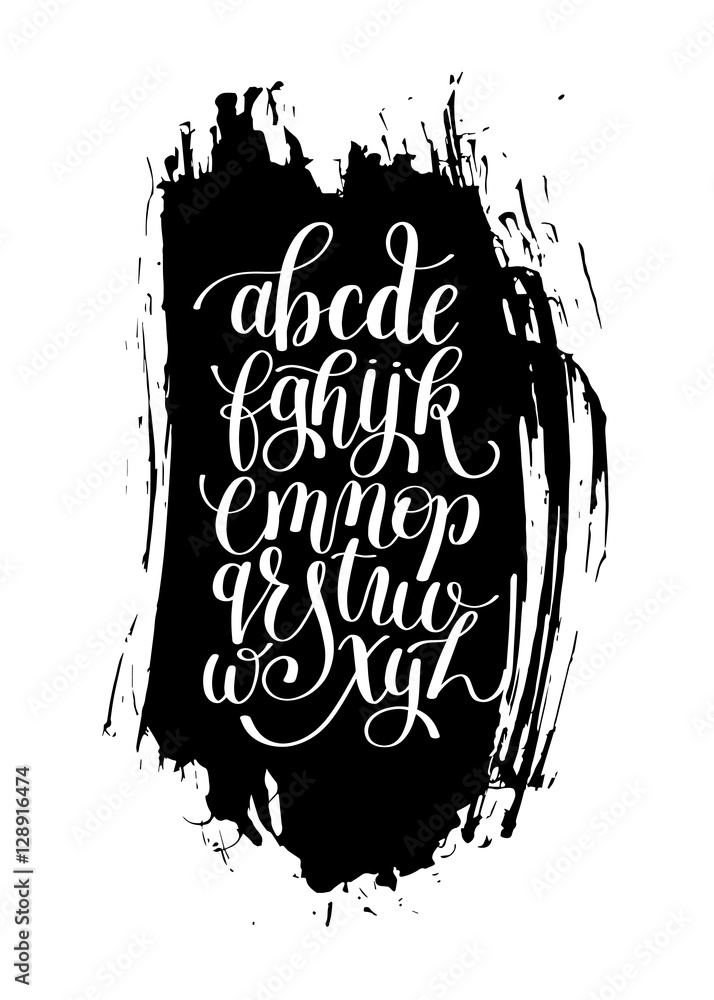 black and white hand lettering alphabet design on brush stroke s Stock ...