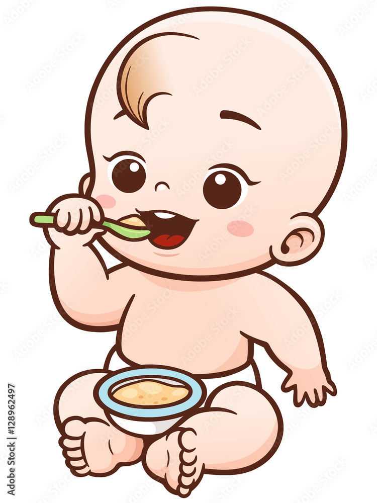 Vector Illustration of Cartoon Cute Baby eating Stock Vector | Adobe Stock