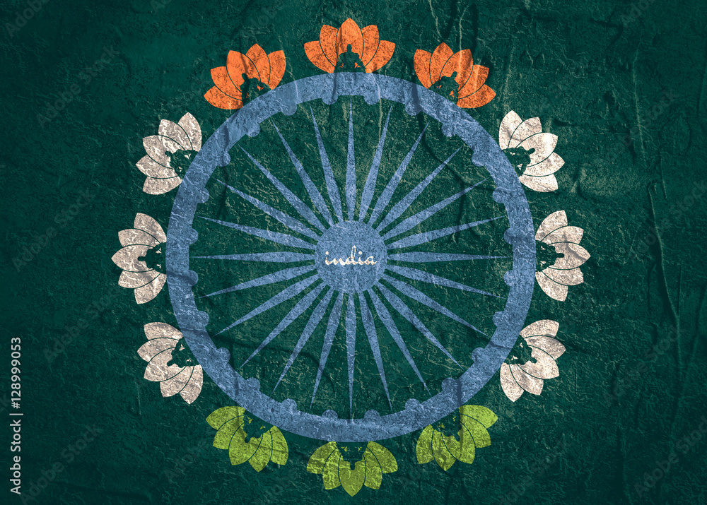 Illustration Stock Indian flag wheel with Lotus Flower Painted by ...