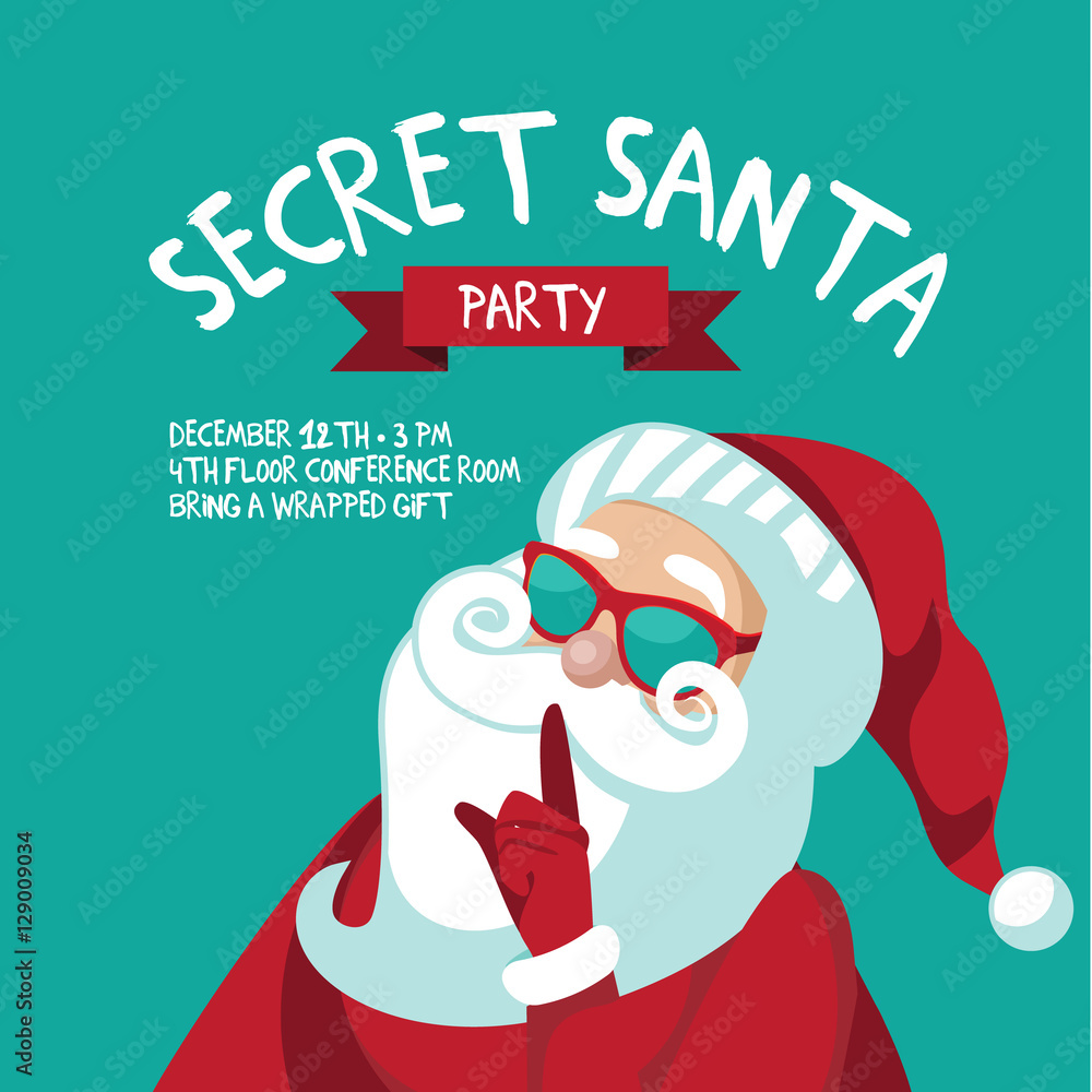 Cartoon Secret Santa Christmas party background template with Santa ...