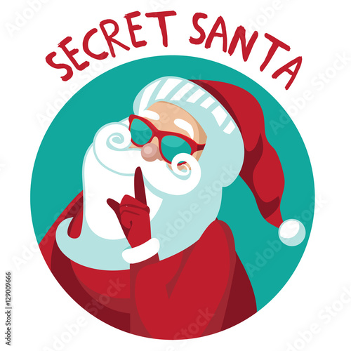 Cartoon Secret Santa Christmas illustration with Santa Claus shushing ...