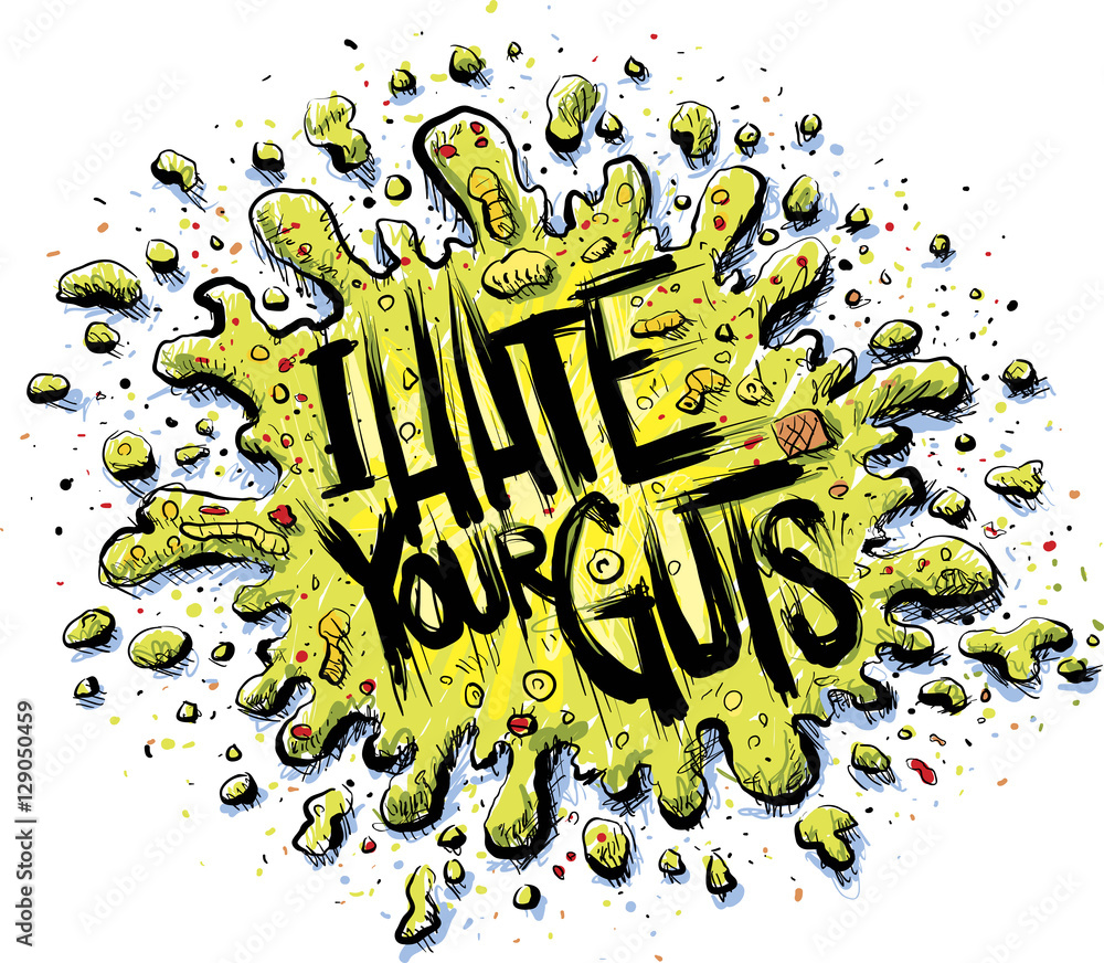 A splattered, cartoon puddle of green vomit with the words 'I hate your ...