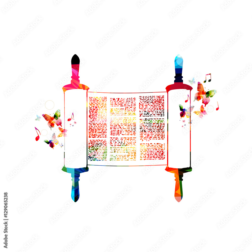 Colorful Torah scroll vector illustration. Jewish Torah with ...