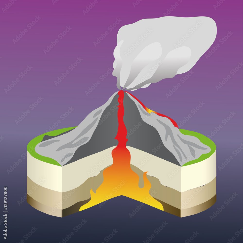 The volcano cross section isolated. Stock Vector | Adobe Stock